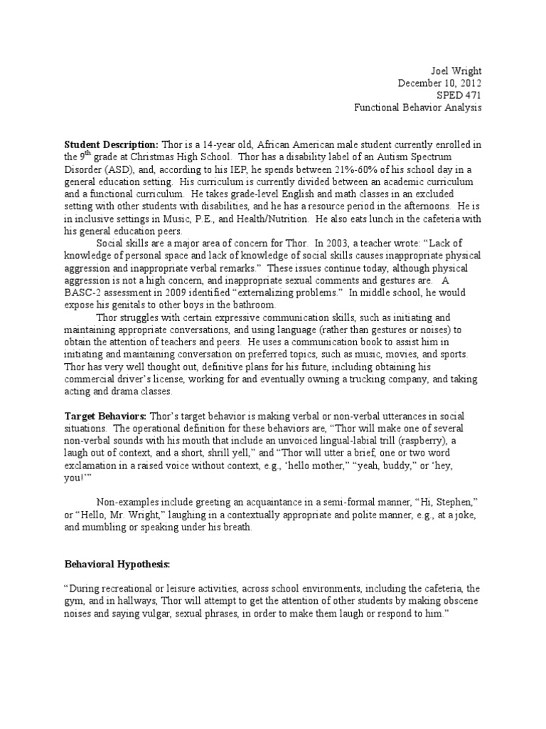 Functional Behavior Analysis | Download Free PDF | Autism | Hypothesis