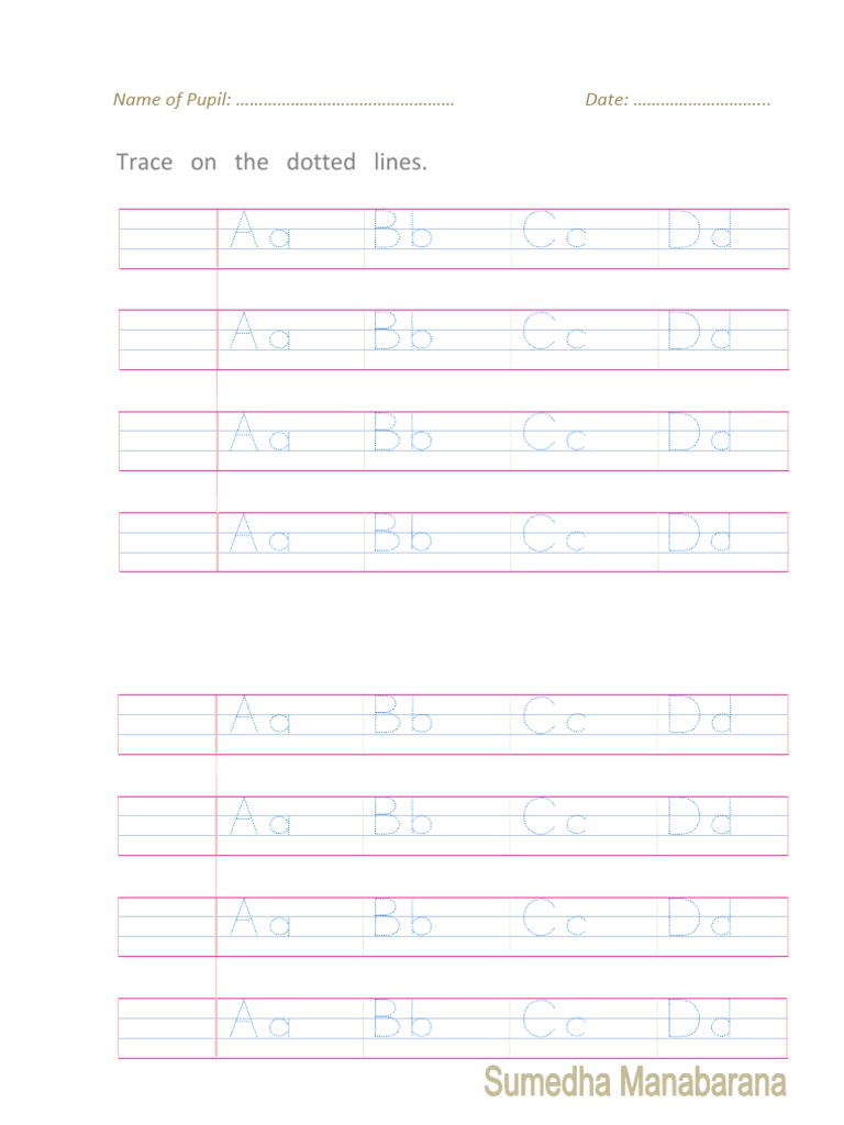 A - English Alphabet Handwriting Practice On Dotted Lines For Kids - Aa ...