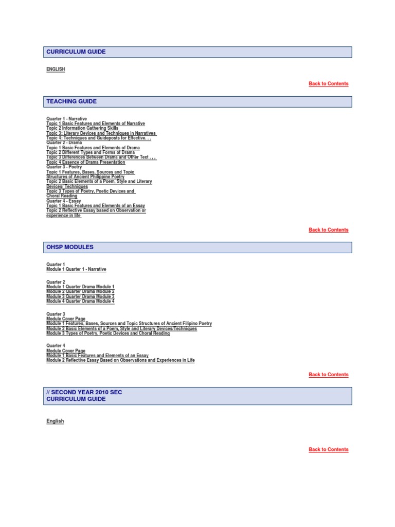 Curriculum Guide For English | PDF | Poetry | Narrative