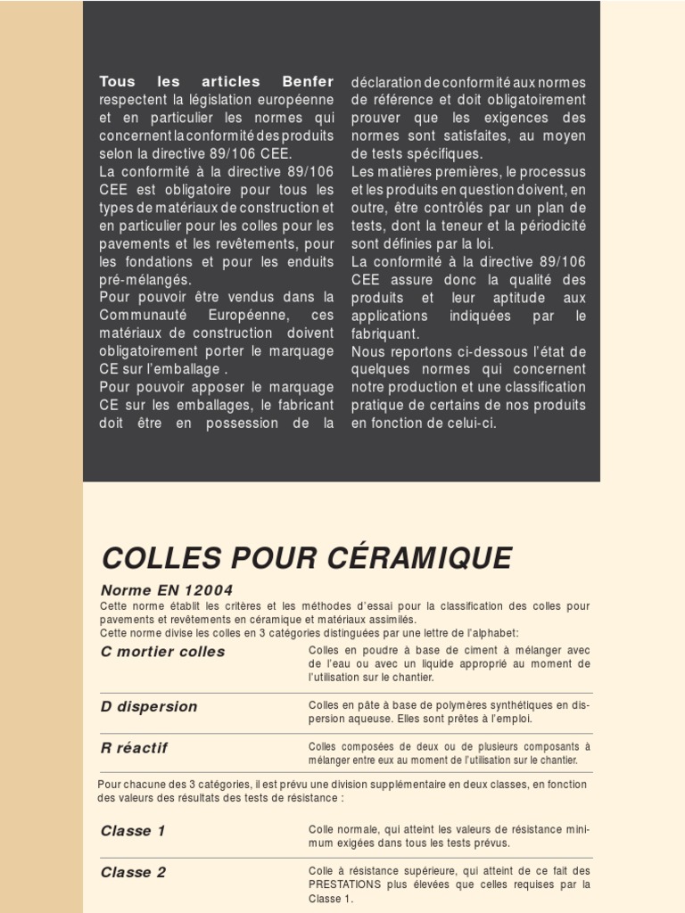 Norme EN 12004 pour colles céramiques | PDF | Science | Ingénierie