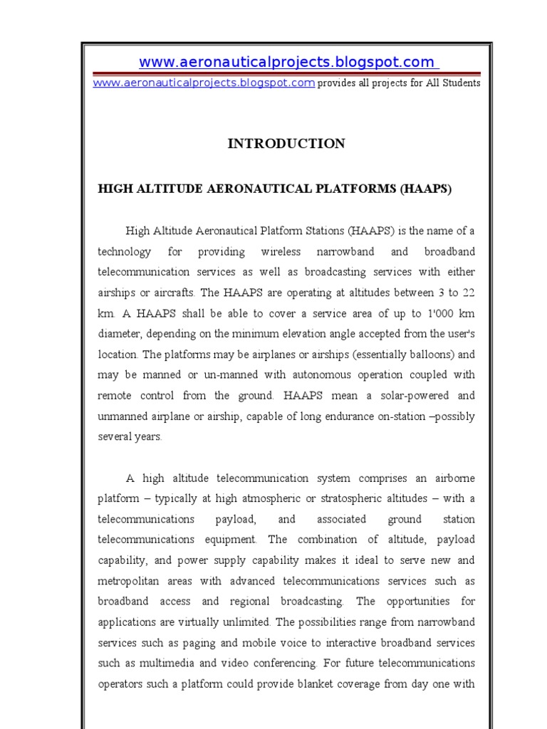 High Altitude Aeronautical Platforms-HAAPS - Seminar Report | PDF ...