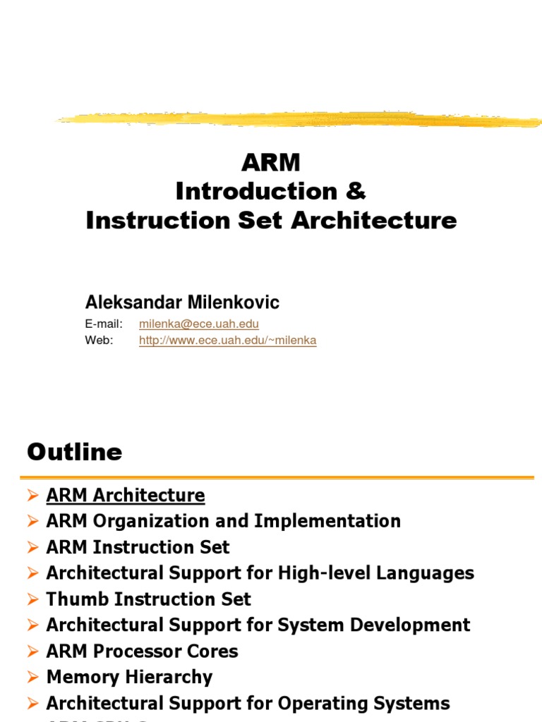 ARM Introduction & Instruction Set Architecture: Aleksandar Milenkovic | PDF | Arm Architecture ...