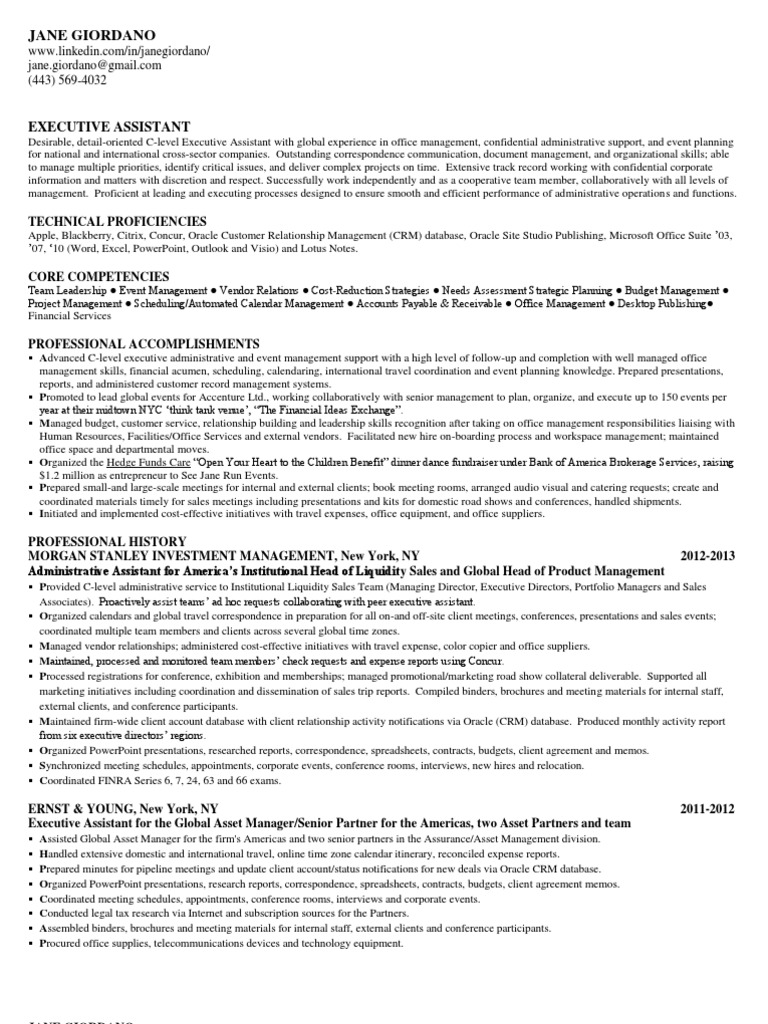 Executive Assistant Office Manager in Washington DC Resume Jane ...