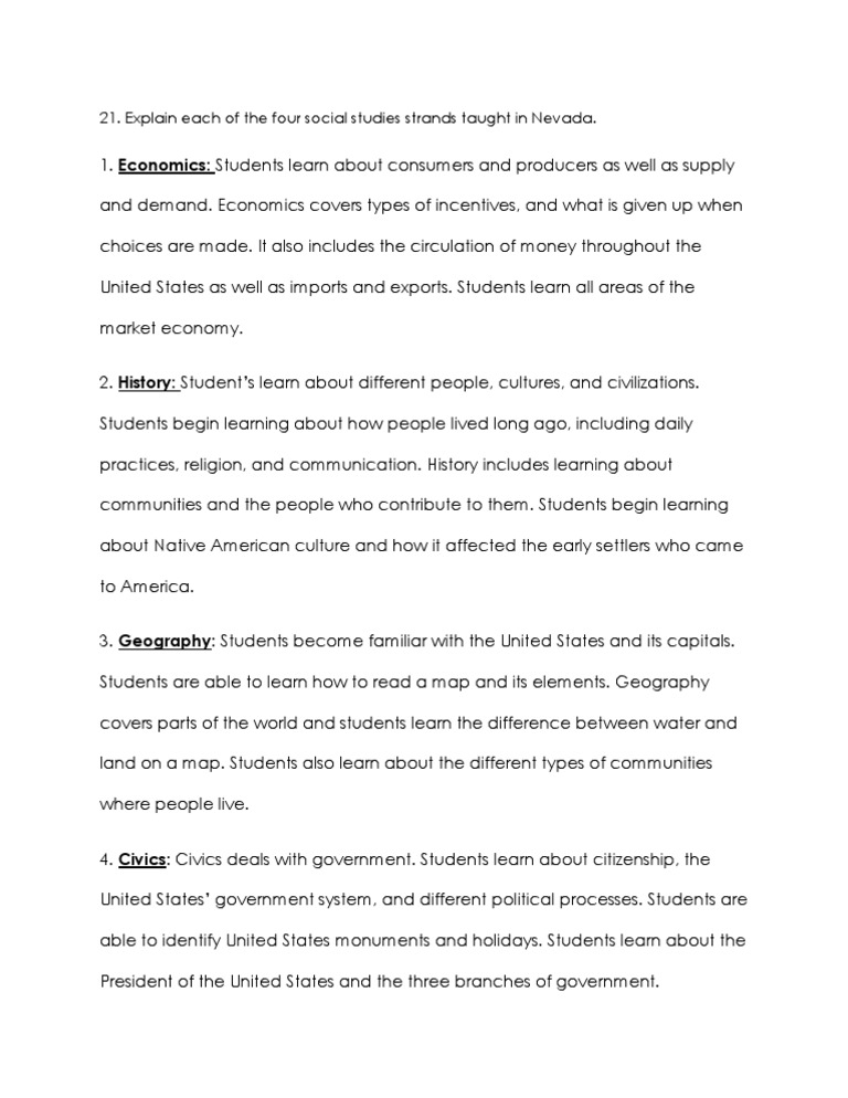 Nevada Social Studies Strands Explained | PDF