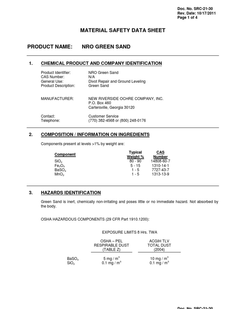 New Riverside Ochre's Green Sand MSDS | PDF | Firefighting | Silicon ...