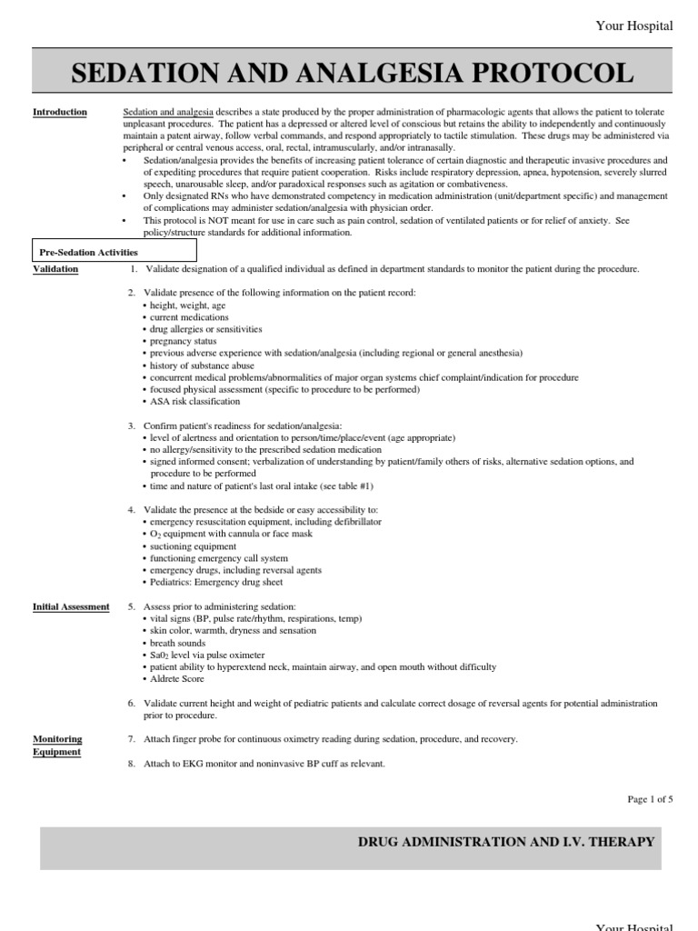 Sedation and Analgesia Protocol Guide | PDF | Pharmaceutical Drug ...