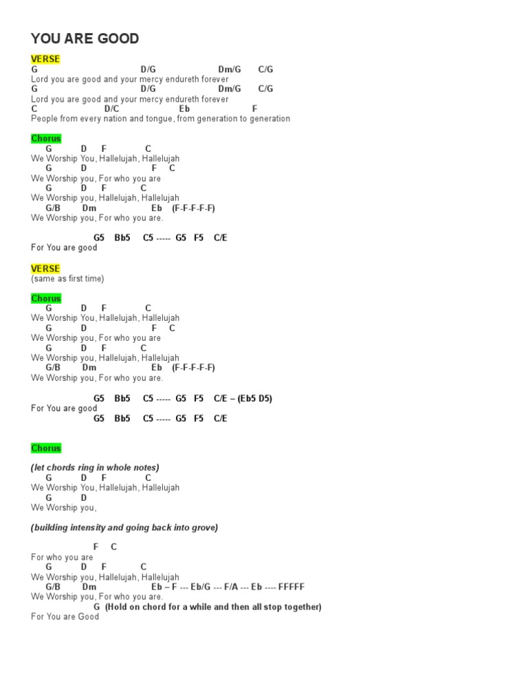 Worship Song: You Are Good Lyrics | PDF