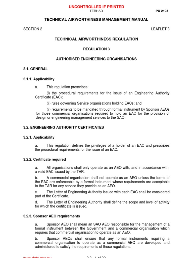 Technical Airworthiness Management Manual: Regulation 3 | PDF | Audit ...