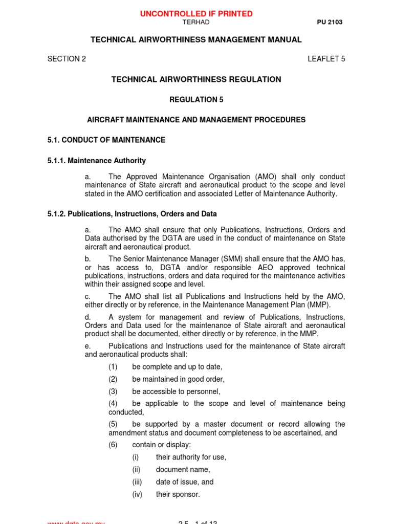 Technical Airworthiness Management Manual: Regulation 5 | PDF | Flight ...