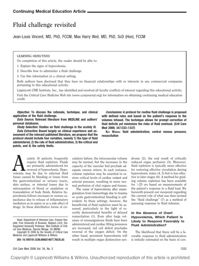 Fluid Challenge Revisited | PDF | Blood Pressure | Intravenous Therapy
