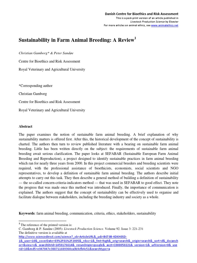 Sustainability in Farm Animal Breeding | PDF | Livestock | Sustainability