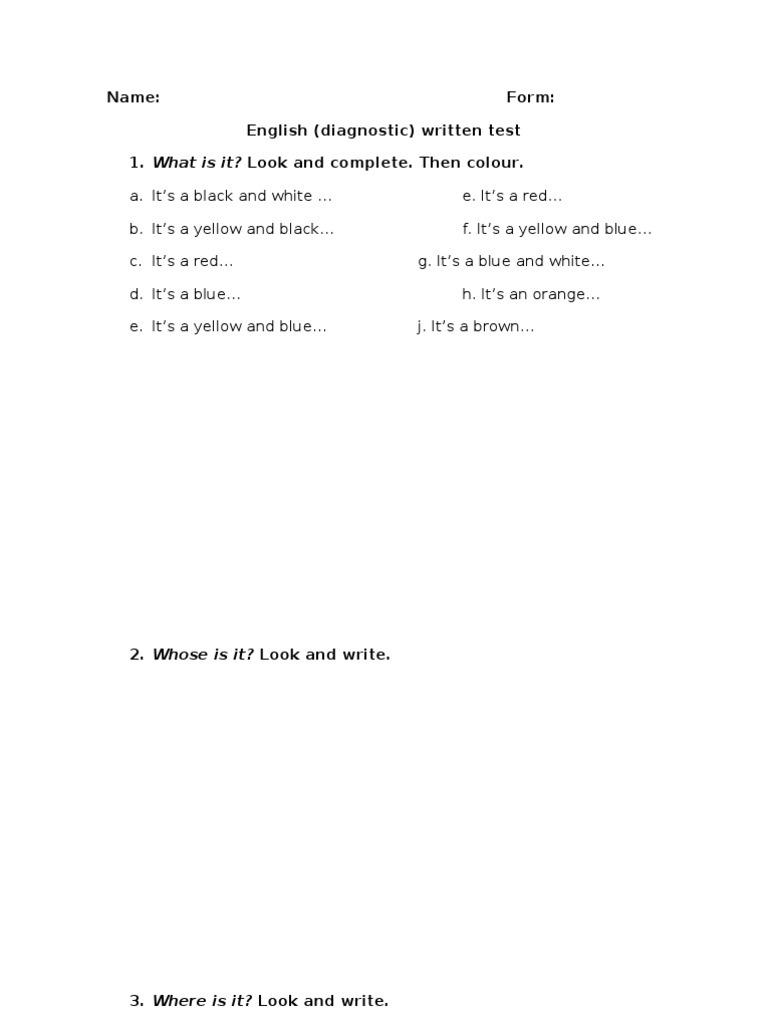 English Diagnostic Test for Kids | PDF