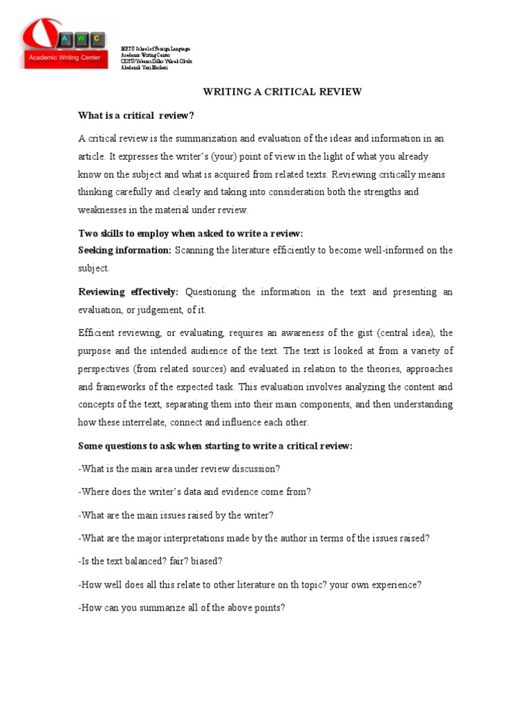 Writing A Critical Review | PDF | Evaluation | Truth