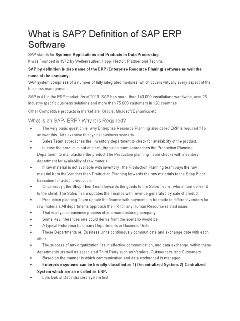 What Is SAP? Definition of SAP ERP Software | PDF | Enterprise Resource ...