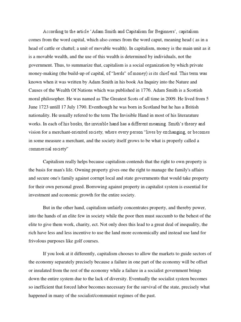 Adam Smith and Capitalism | PDF | Business