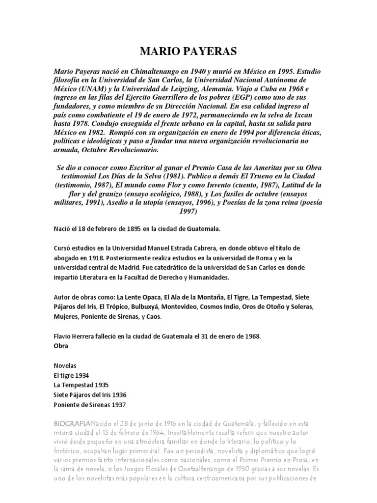 Escritores Guatemaltecos Destacados | PDF