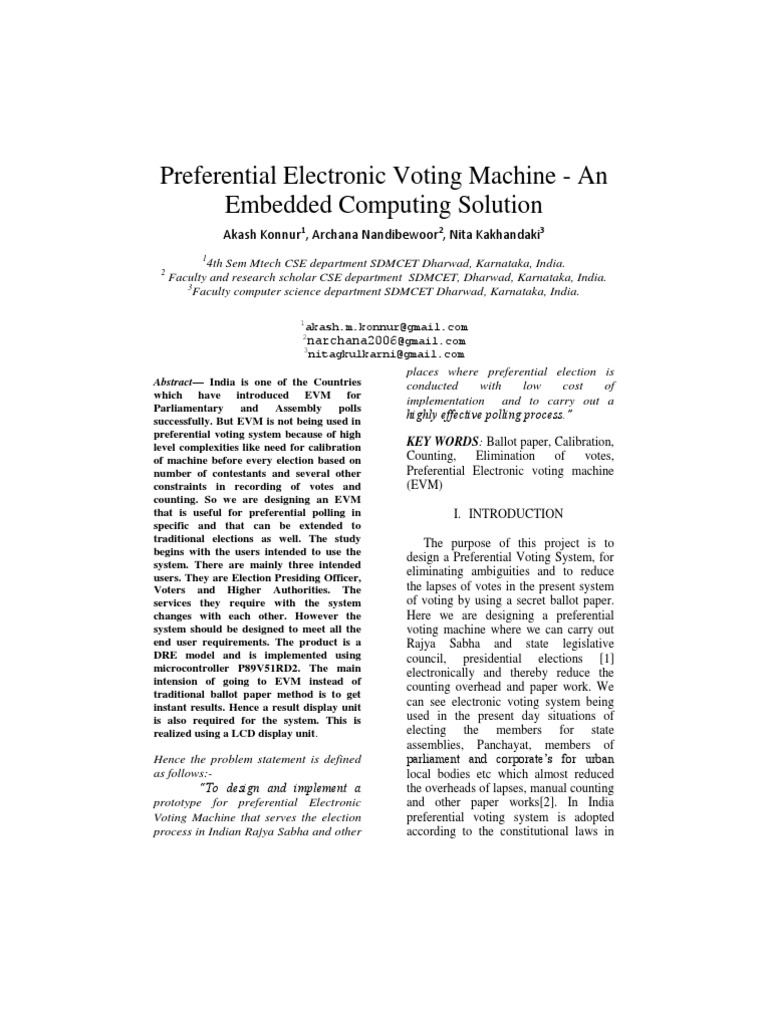 Preferential Electronic Voting Machine | PDF | Electronic Voting | Voting