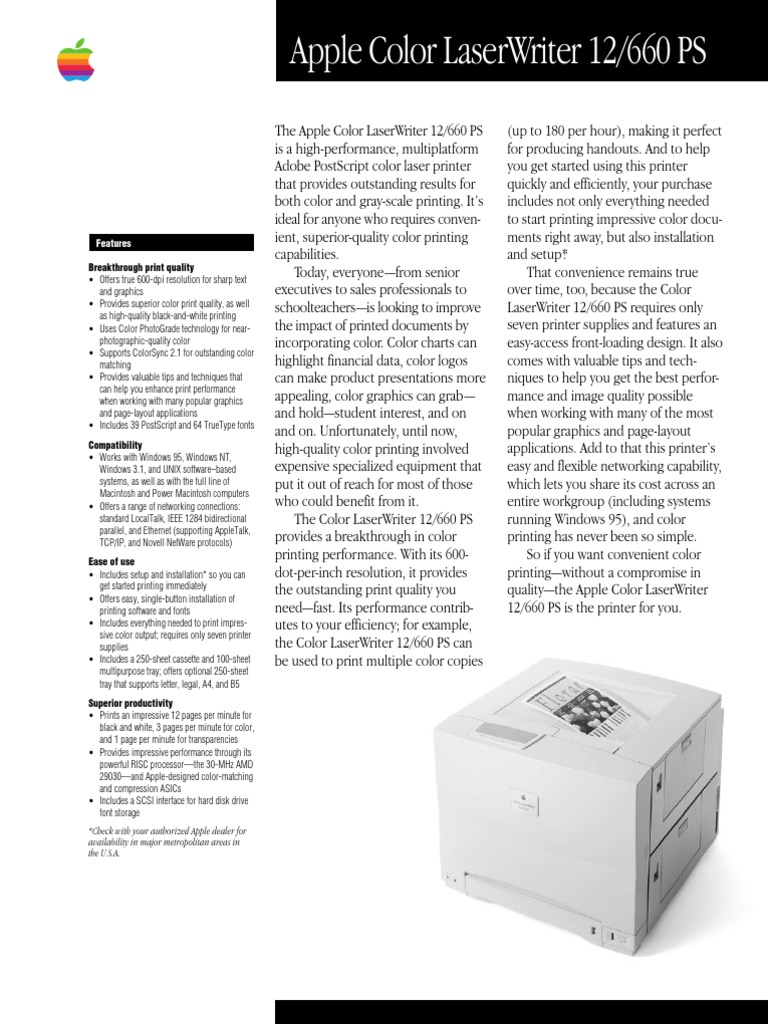 Apple Color LaserWriter 12/660 PS | PDF | Printer (Computing) | Typefaces