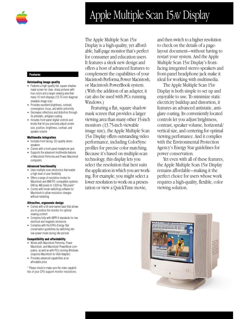 Apple MultiScan 15AV Display | PDF | Macintosh | Display Resolution