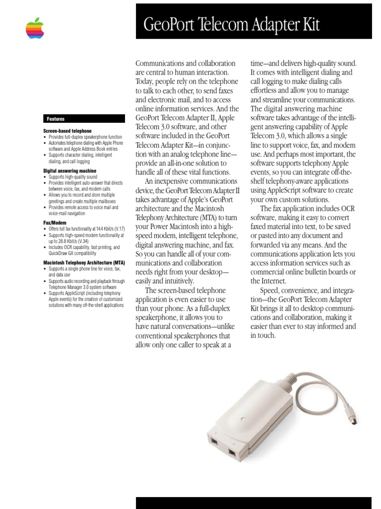 GeoPort Telecom Adapter Kit | PDF | Modem | Macintosh