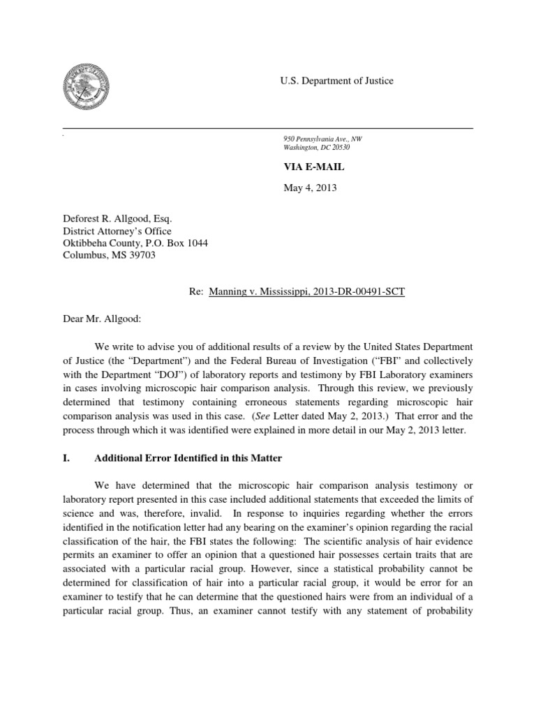 DOJ Letter/Manning case | Federal Bureau Of Investigation | United ...