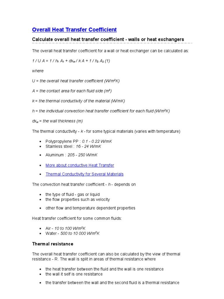 Overall Heat Transfer Coefficient Explained | PDF | Heat Transfer ...
