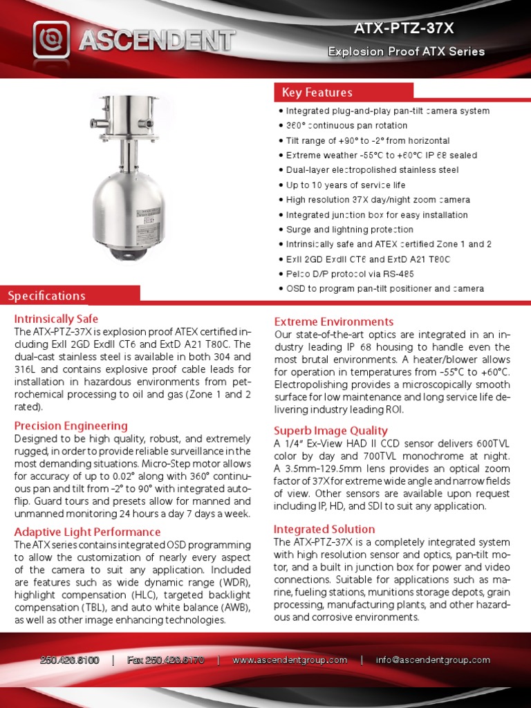 Explosion Proof ATEX Certified PTZ Camera System - Ascendent Technology ...