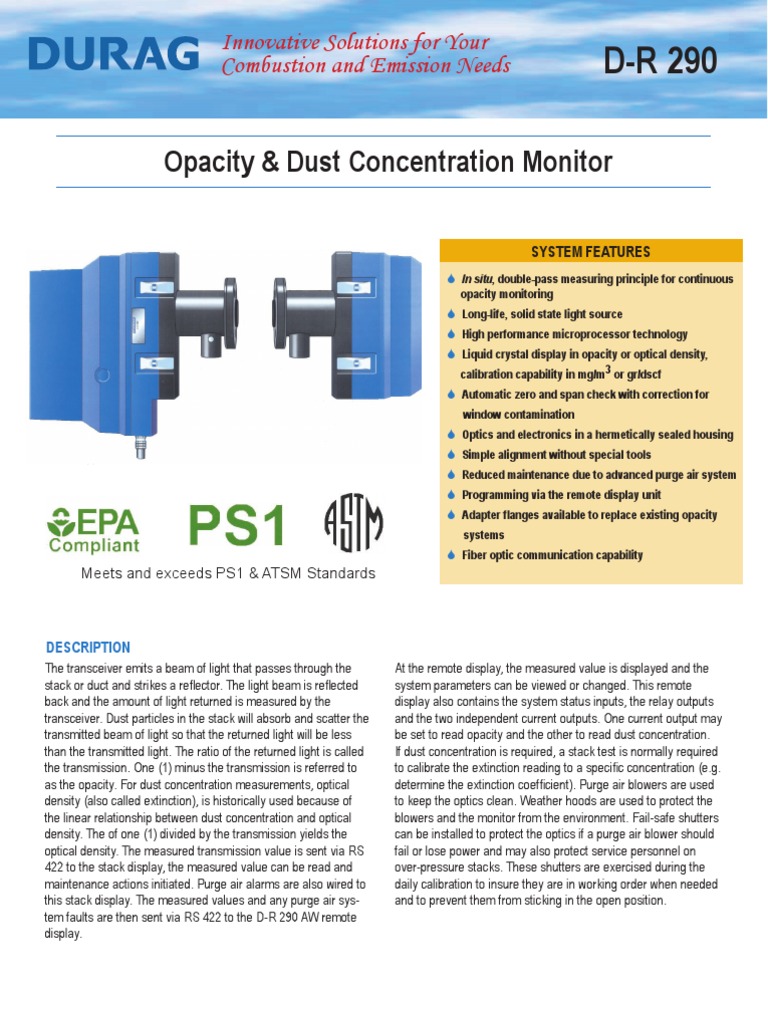 Durag Opacity & Dust Concentration Monitor (D-R 290) | Absorbance | Optics