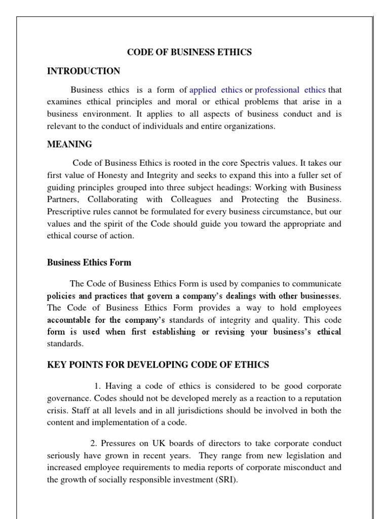Code of Business Ethics | PDF | Business Ethics | Competition