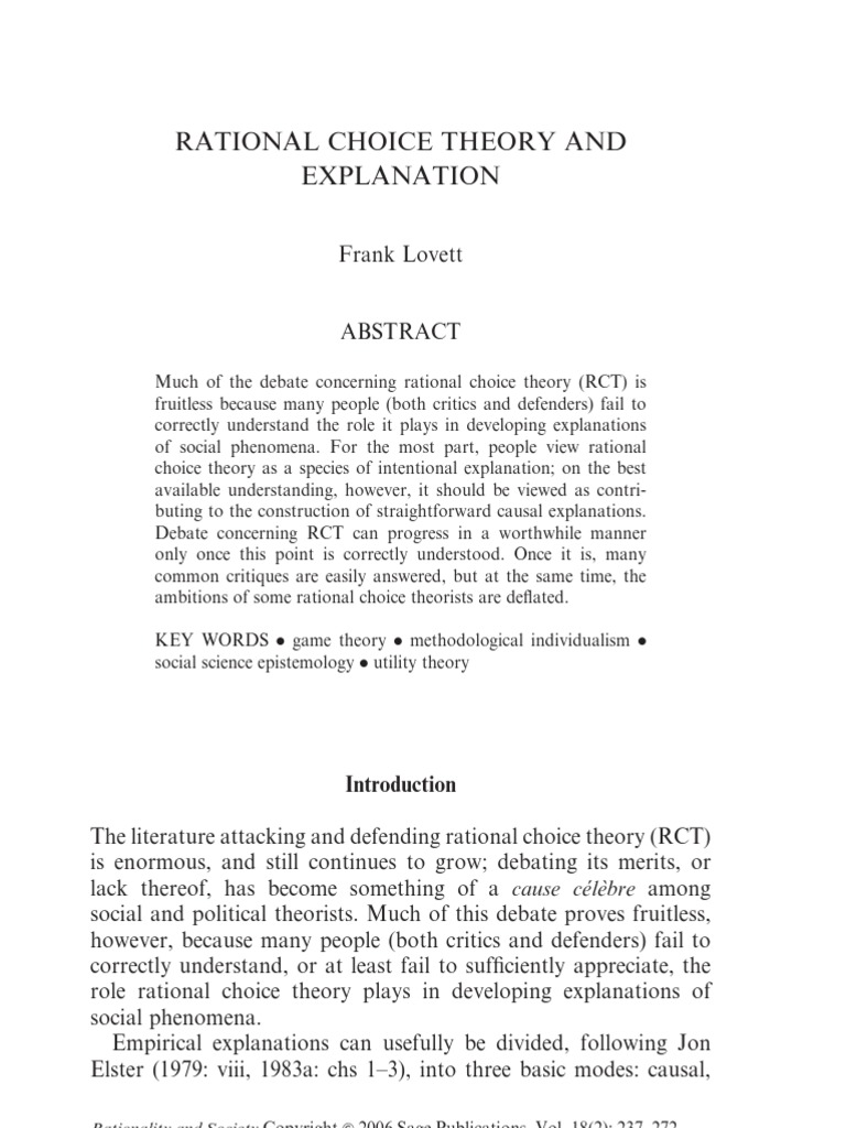 Rational Choice Theory and Explanation | PDF | Game Theory | Rationality