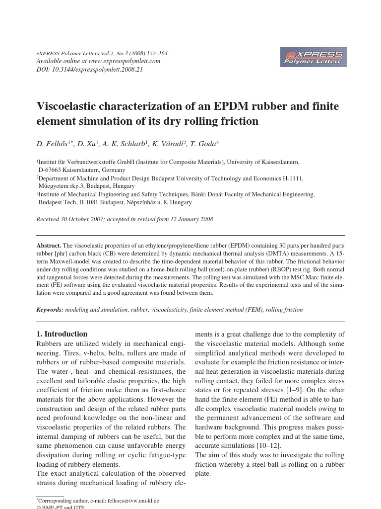 Viscoelastic Characterization of An EPDM Rubber and Finite Element Simulation of Its Dry Rolling ...