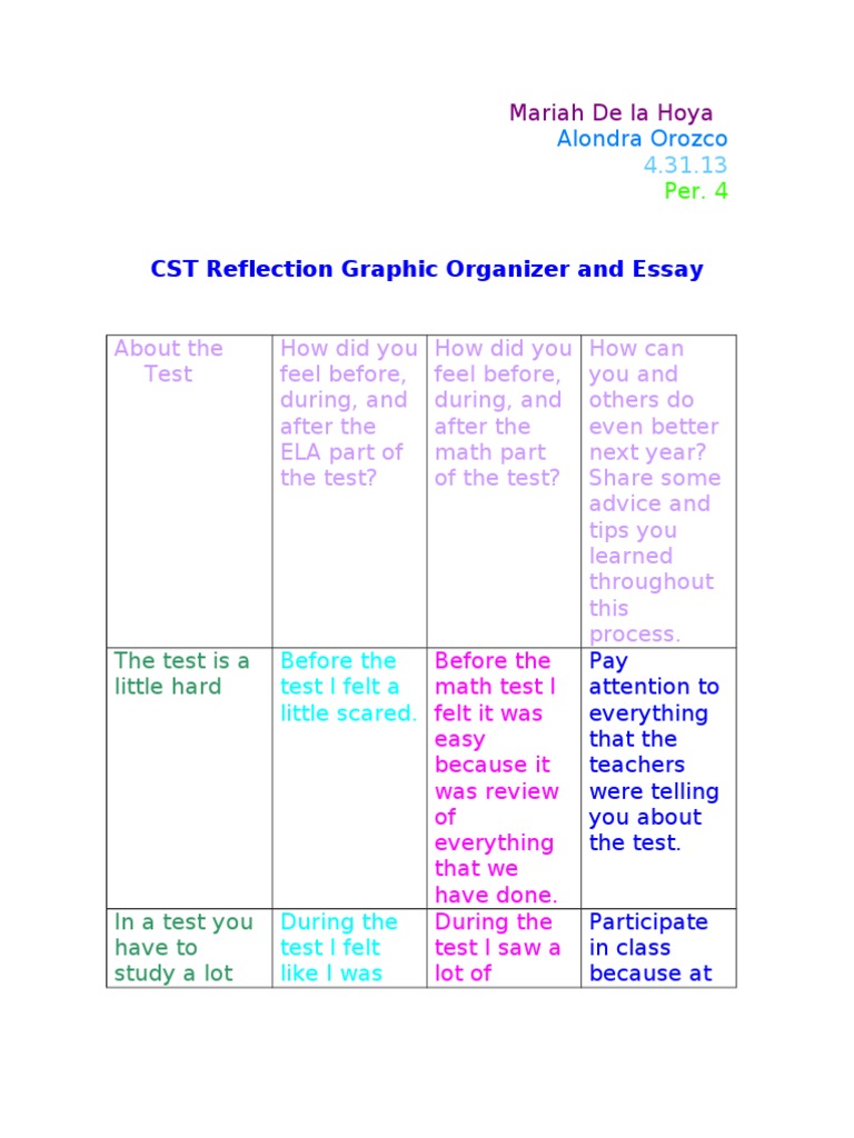 CST Reflection Graphic Organizer and Essay | PDF