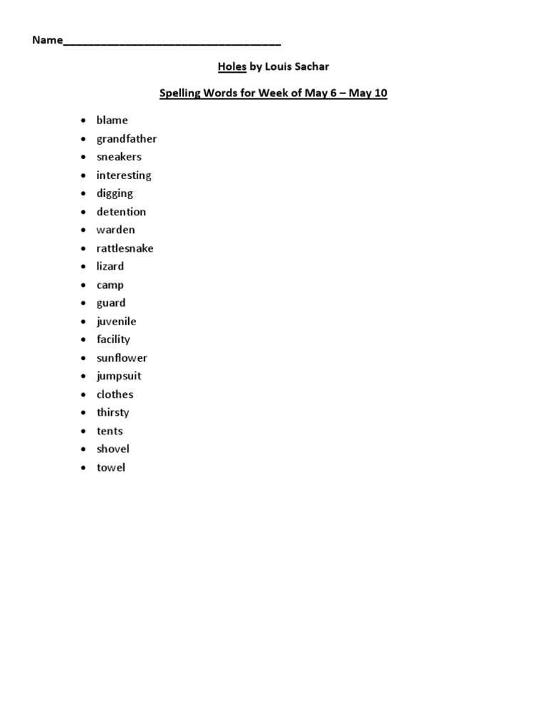 Holes Spelling Words | PDF