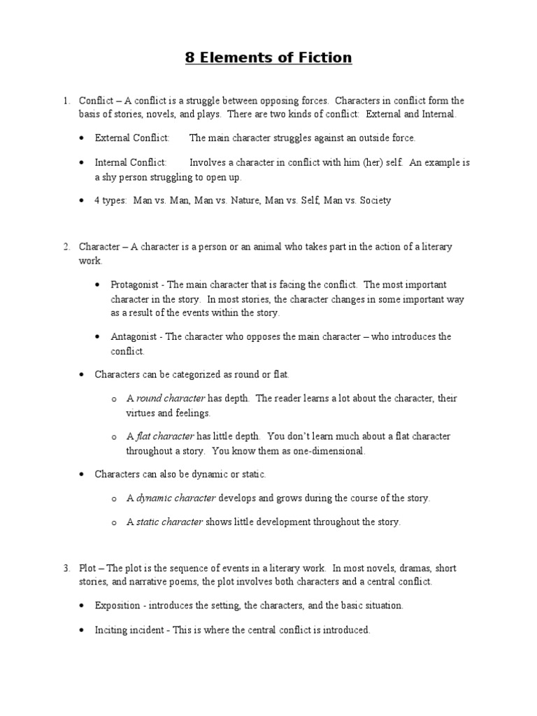 8 Elements of Fiction - ANSWER KEY | PDF | Narration | Plot (Narrative)