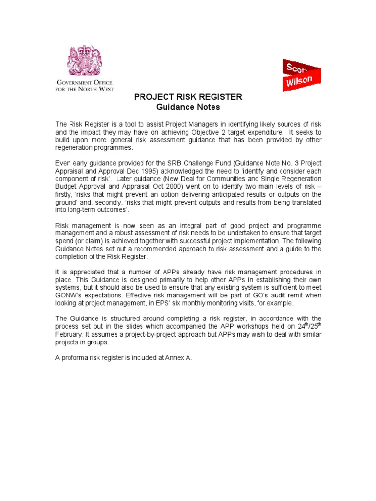 Project Risk Register Guidance | PDF | Risk | Risk Management