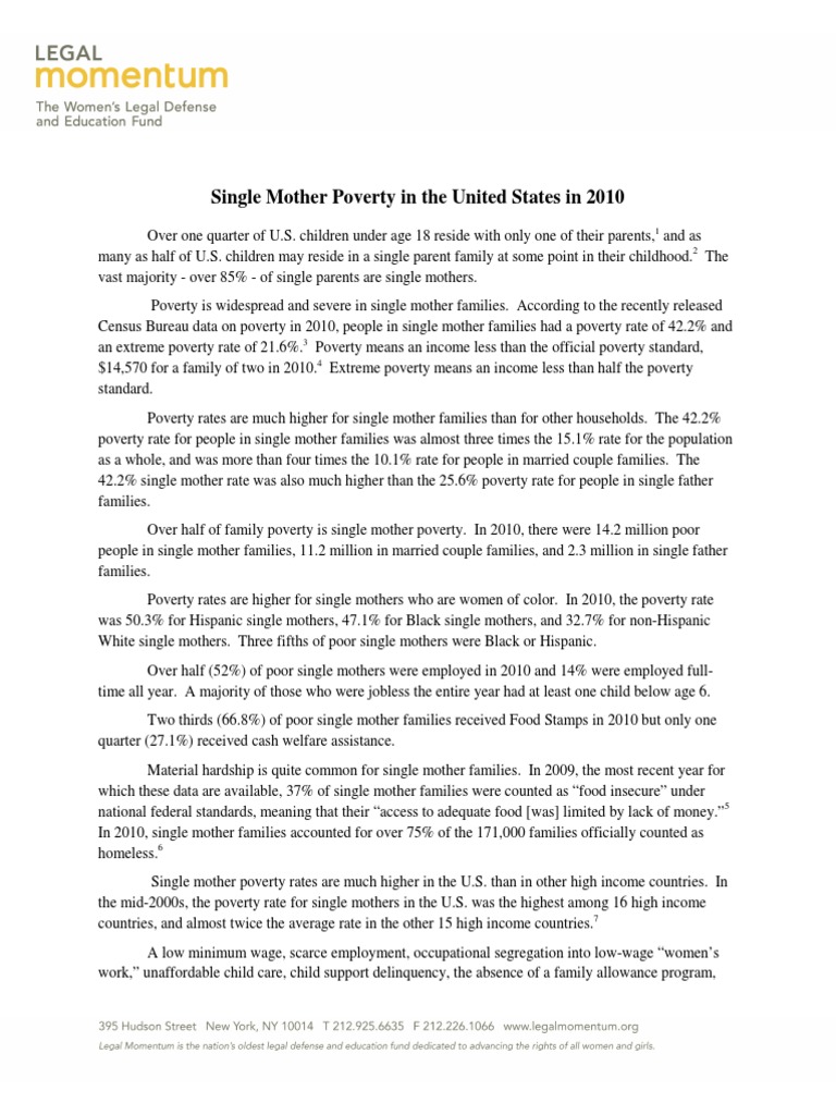 Single Mother Poverty in The United States in 2010 | PDF | Poverty In ...