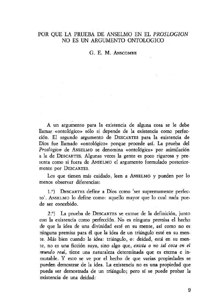 ANSCOMBE-Por Qué La Prueba de Anselmo en El Proslogion No Es Un ...