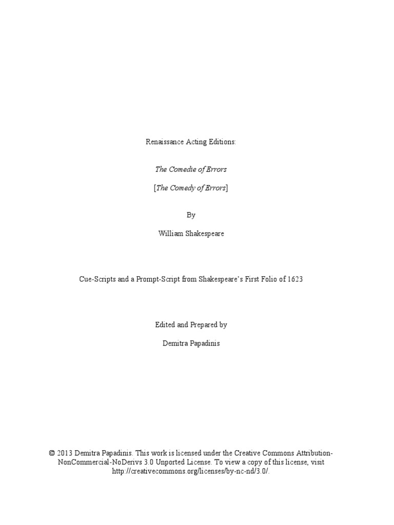 Renaissance Acting Editions: The Comedie of Errors (The Comedy of ...