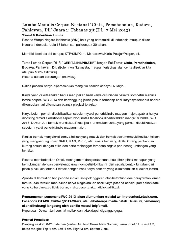 Lomba Menulis Cerpen Nasional | PDF