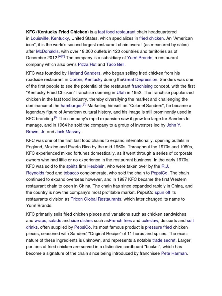 KFC | PDF | Food Industry | Cuisine