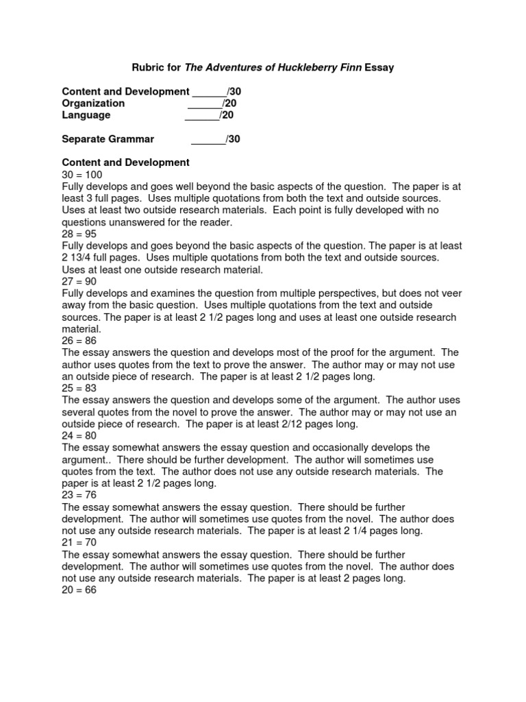 Huck Finn Essay Grading Rubric | PDF | Paragraph | Grammar
