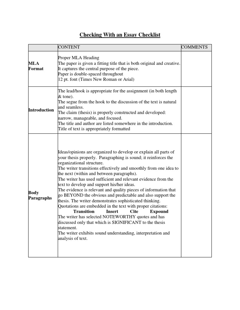 Essay Checklist for MLA Format | PDF