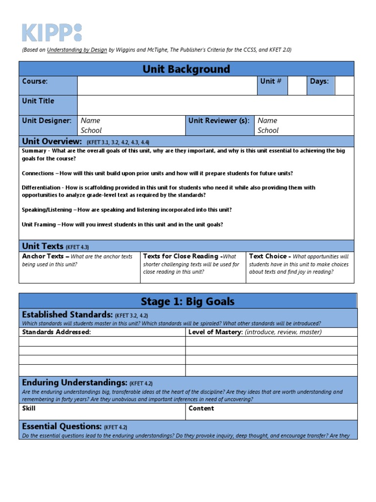 Kipp Ela Unit Plan Template | PDF | Educational Assessment | Vocabulary