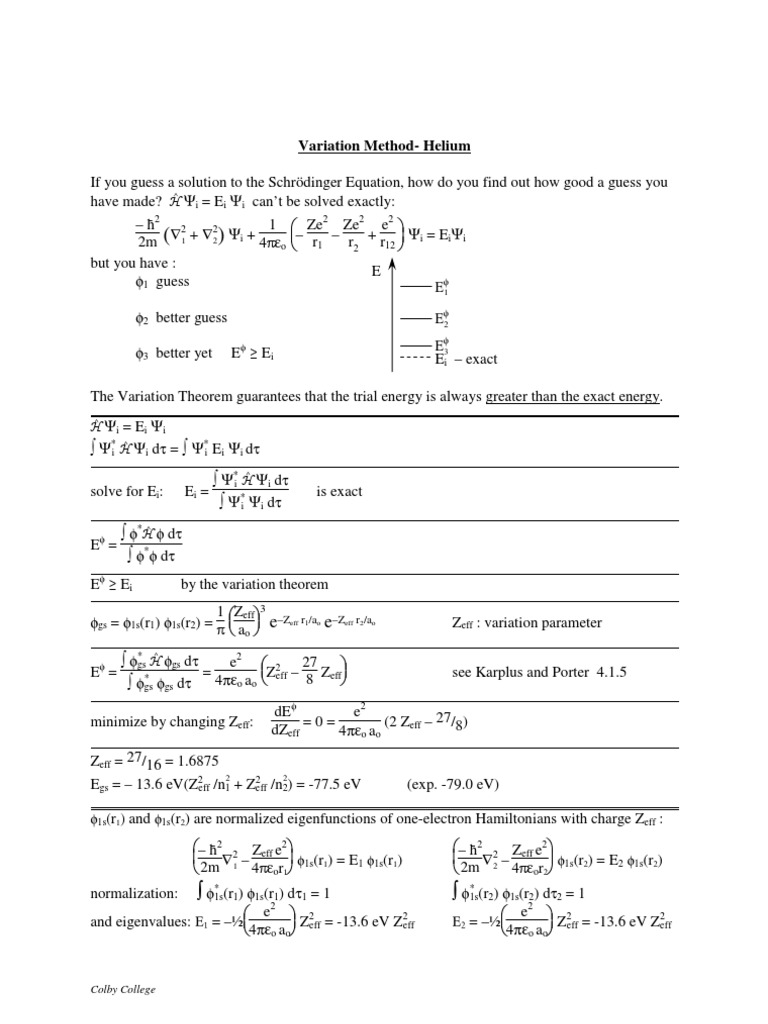 Variation Method- Helium | Calculus Of Variations | Hamiltonian ...