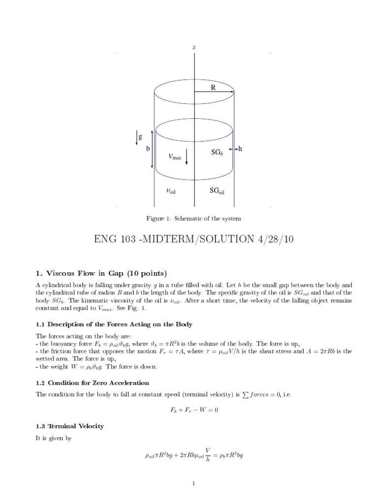 ENG 103 Midterm Solutions Overview | PDF | Force | Fluid Mechanics