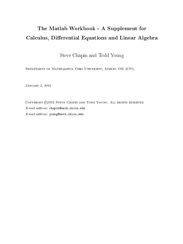 Chapin S., Young T. The MATLAB Workbook - A Supplement For Calculus ...