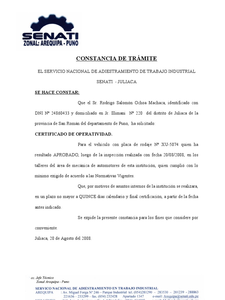 Modelo Constancia de Trámite | PDF