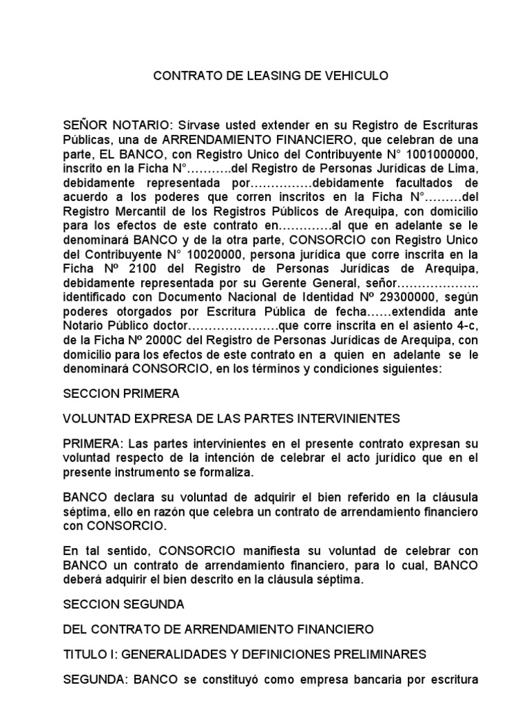 08 - Leasing de Vehiculo | PDF | Bancos | Seguro