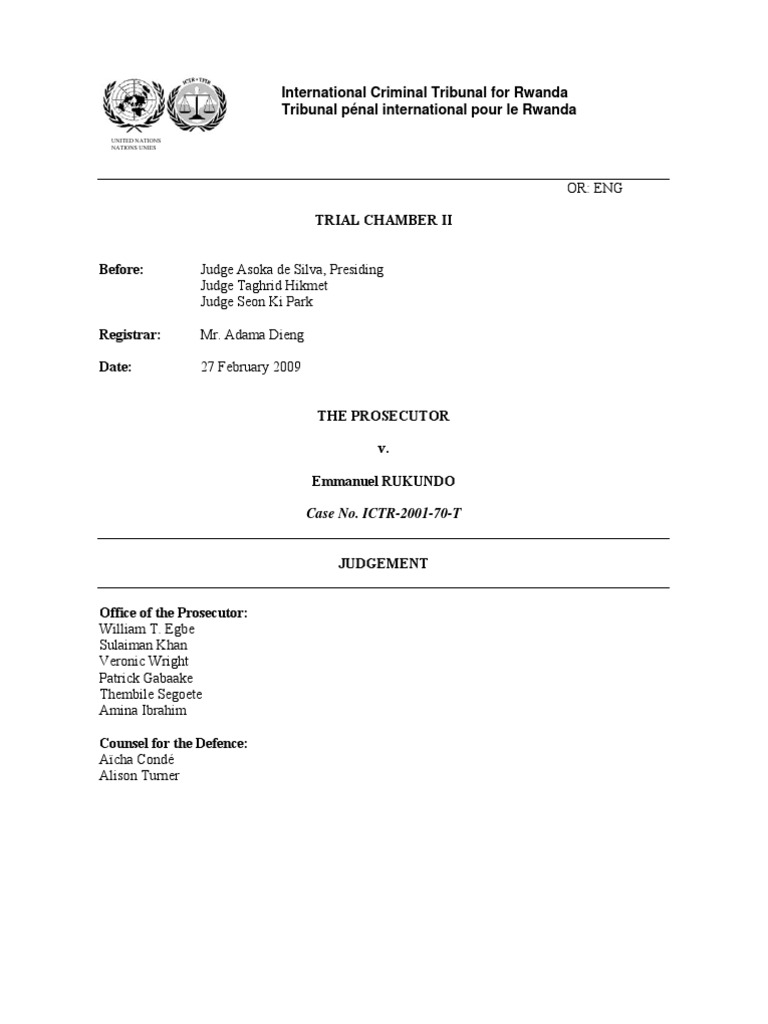 Judgement Emmanuel Rukundo - ICTR-TPIR - 27-02-2009 | PDF | Burden Of ...
