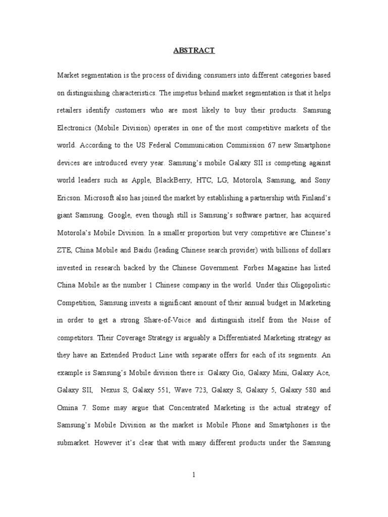 Market segmentation strategies used by Samsung in the mobile industry ...